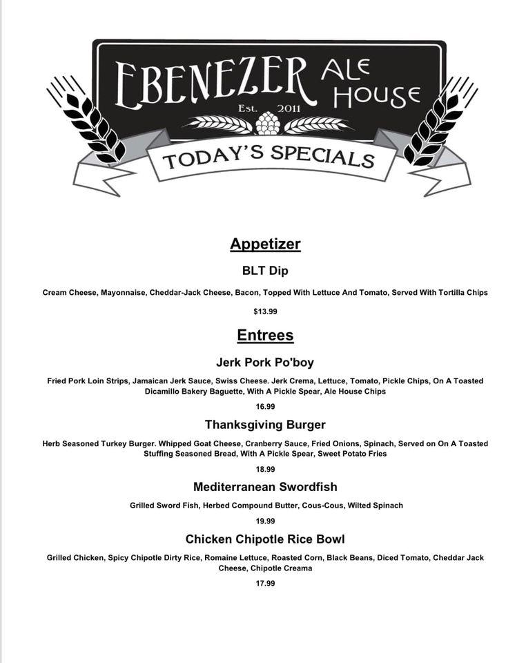 Menu at Ebenezer Ale House restaurant, West Seneca
