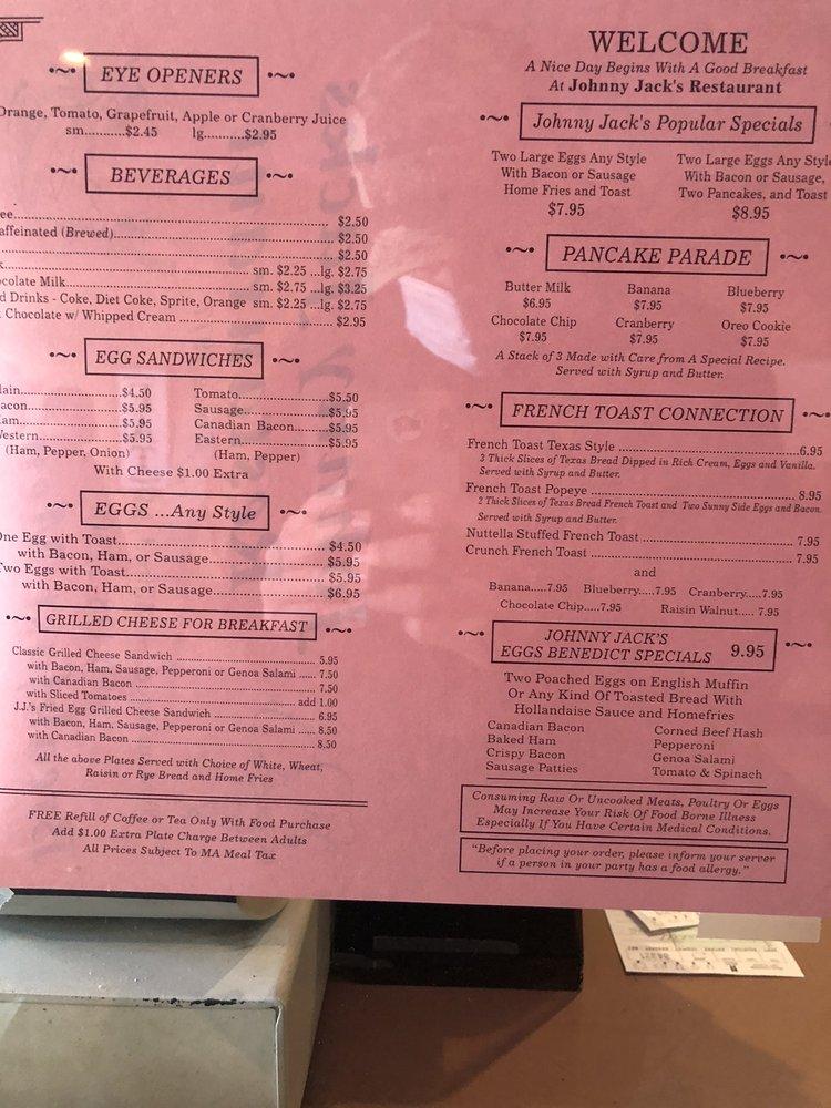 Menu at Johnny Jacks Restaurant, Milford