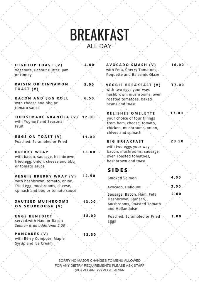Menu at Relish Coffeehouse cafe, Cooranbong