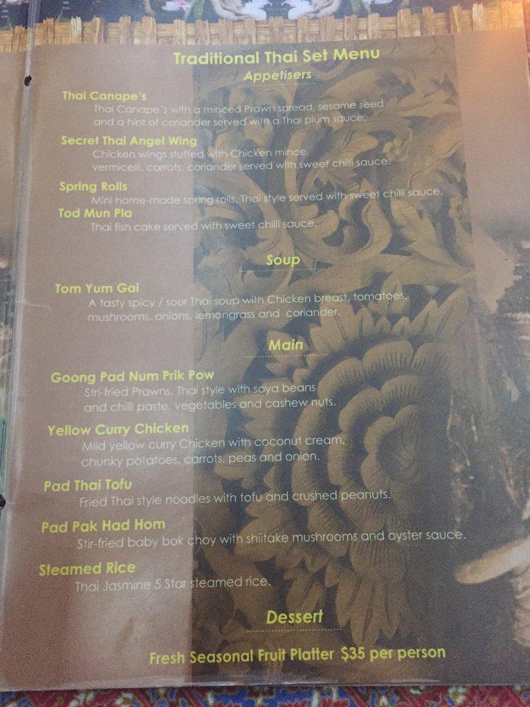 Menu at Secret Thai Garden restaurant, Auckland