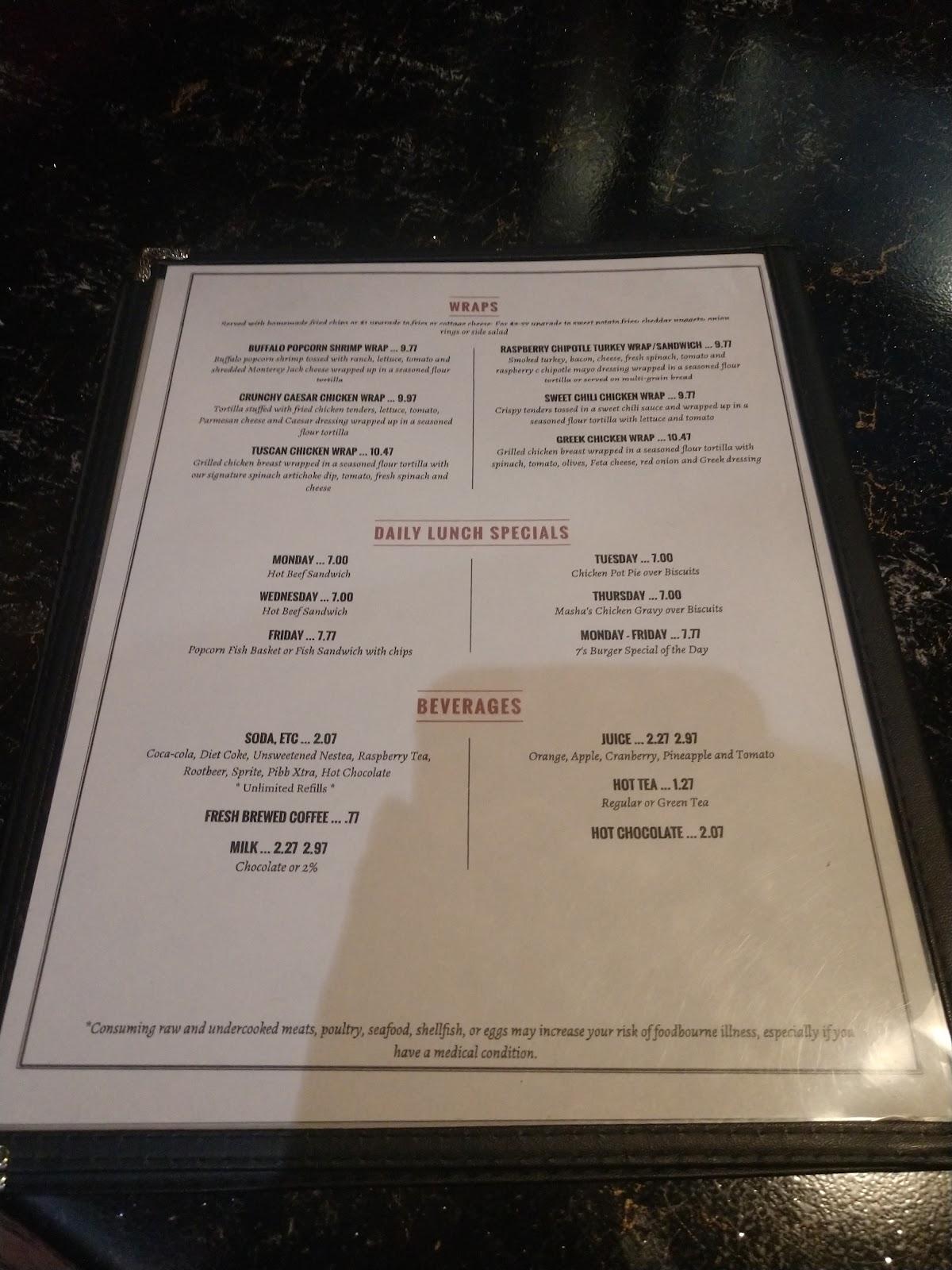 Menu at Sevens Restaurant & Steakhouse, Clear Lake, 305 Main Ave