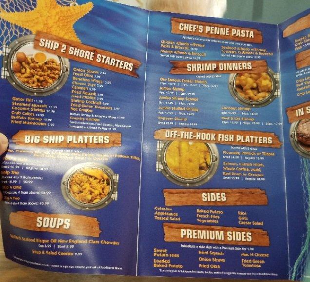 Menu at Ship 2 Shore Seafood & Steaks steakhouse, Kingsland