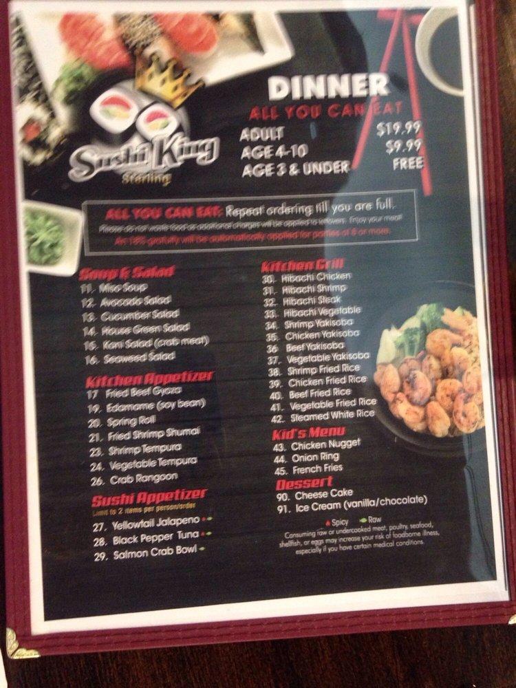 Menu at Sushi King restaurant, Sterling