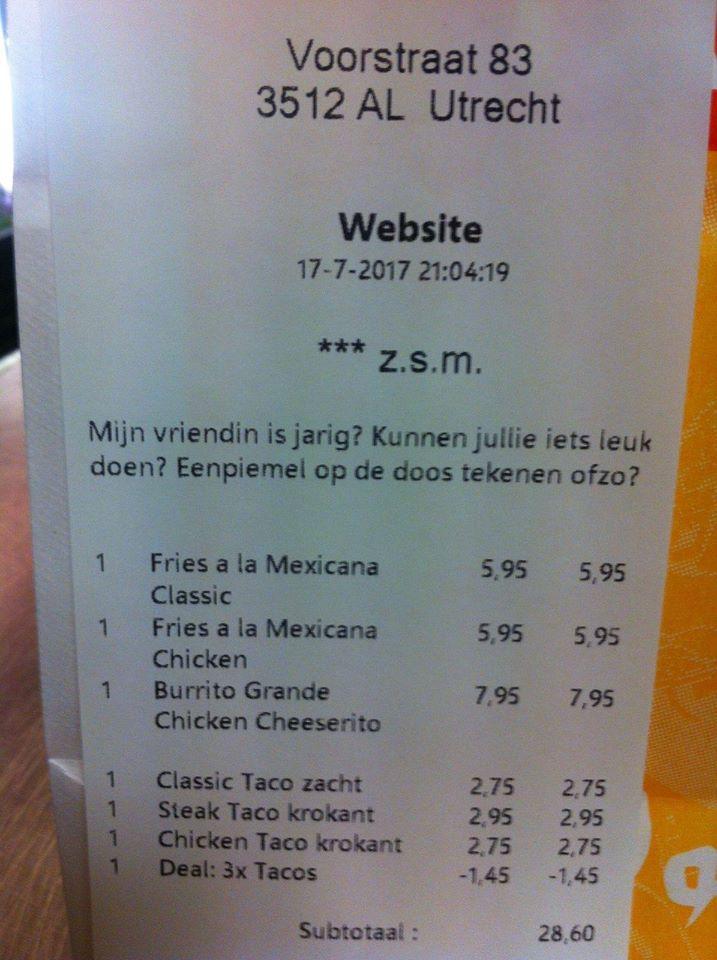 Menu at Taco Mundo, Utrecht