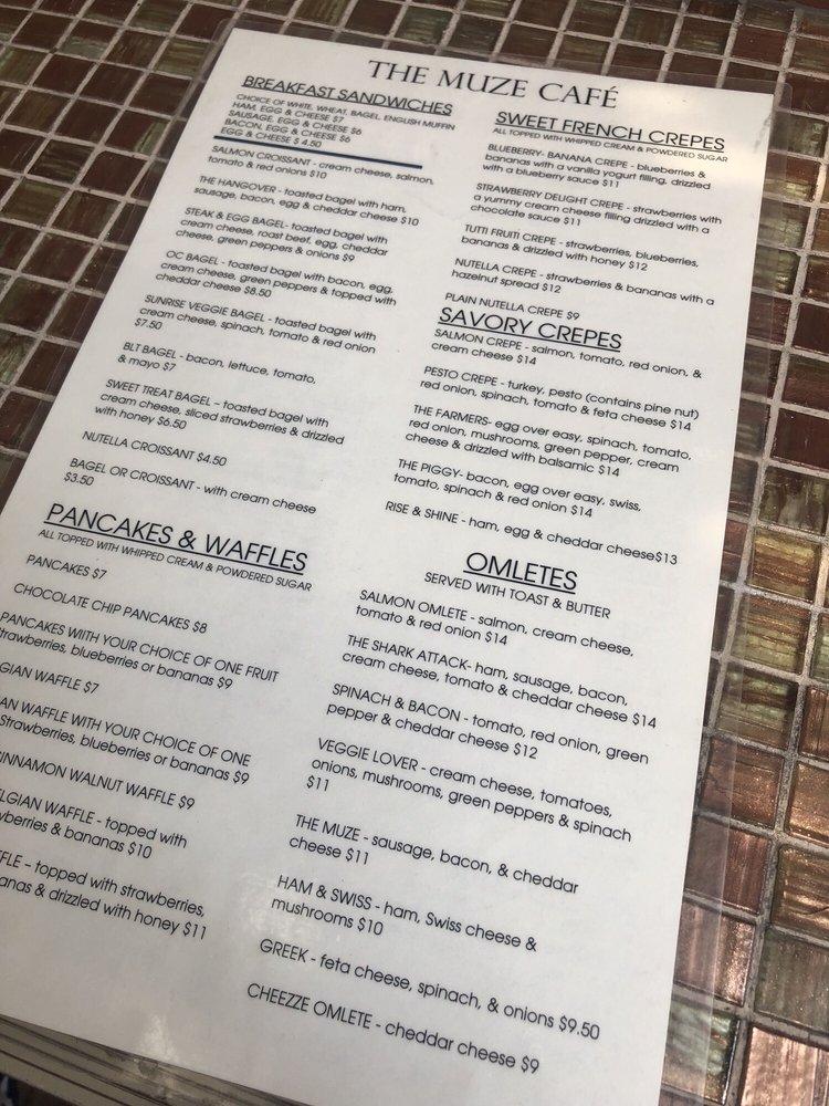 Menu at The Muze Cafe, Ocean City, 4 Somerset St