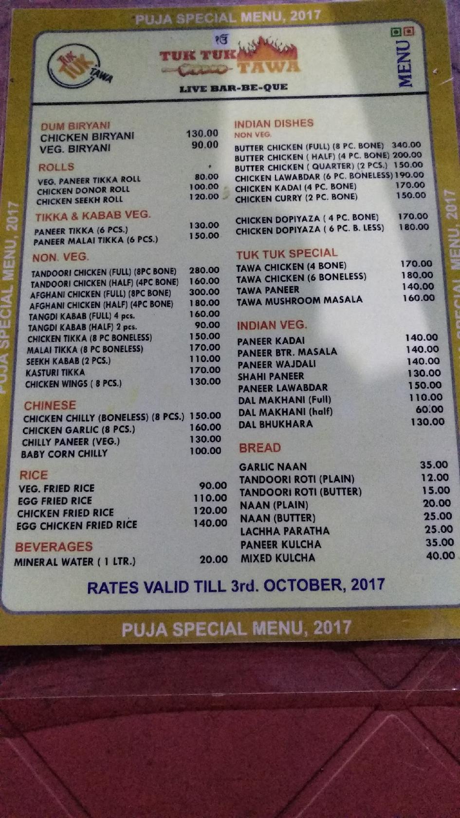 Menu at Tuk Tuk Tawa, Asansol, Opp. SBI
