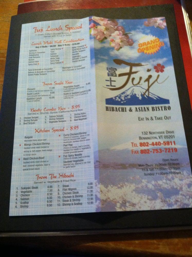 Menu at Fuji restaurant, Bennington
