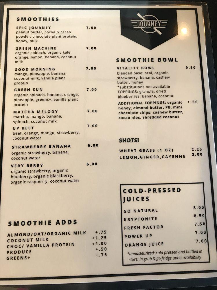 Menu at Journey Coffee Co. pub & bar, Vacaville