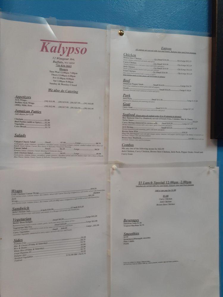 Menu at Kalypso Restaurant, Buffalo