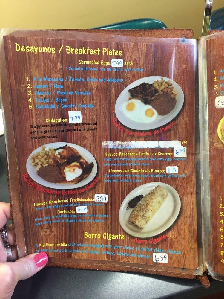 Menu at Los Charros restaurant, East Moline