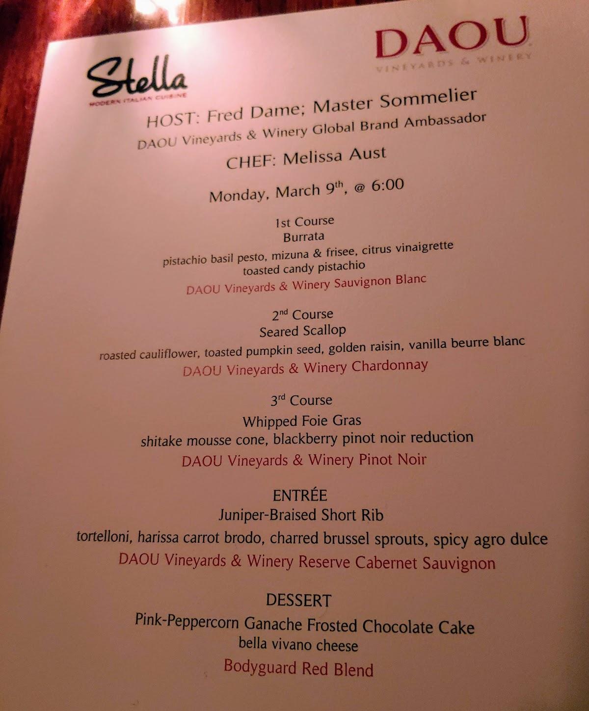 Carta del pub y bar Stella Modern Italian Cuisine, Oklahoma City