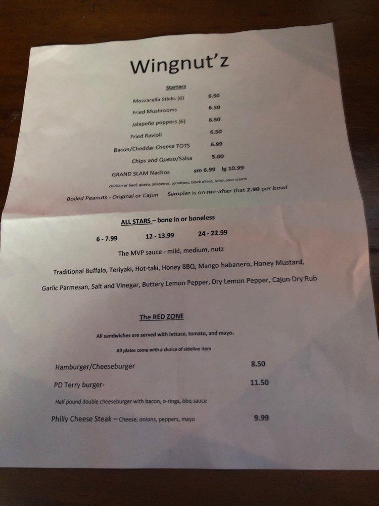 Menu at Wingnutz pub & bar, Fountain Inn
