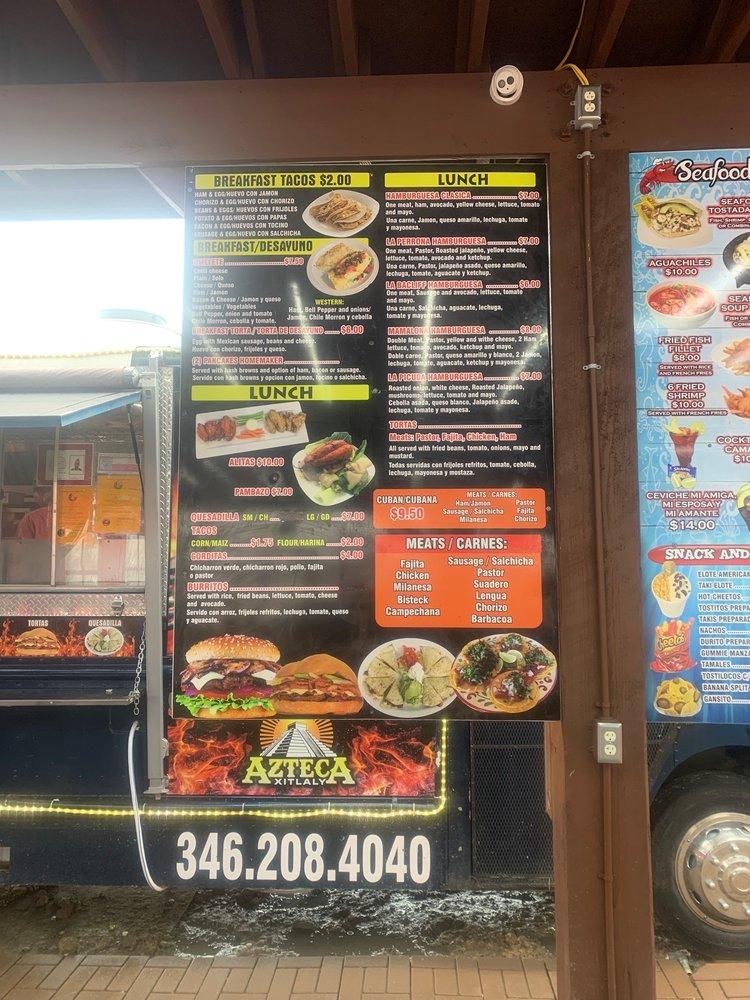 Menu at Azteca Xitlaly restaurant, Bacliff