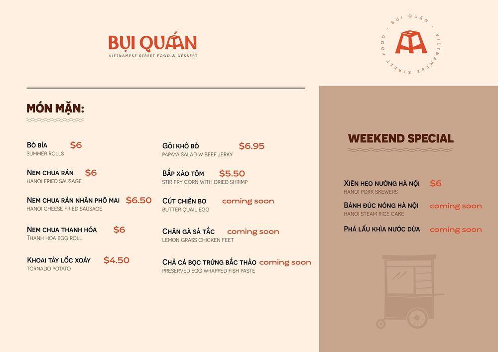 Menu at BỤI QUÁN restaurant, Houston