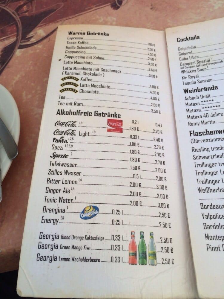 Menu at Cafe Berg, Markgröningen