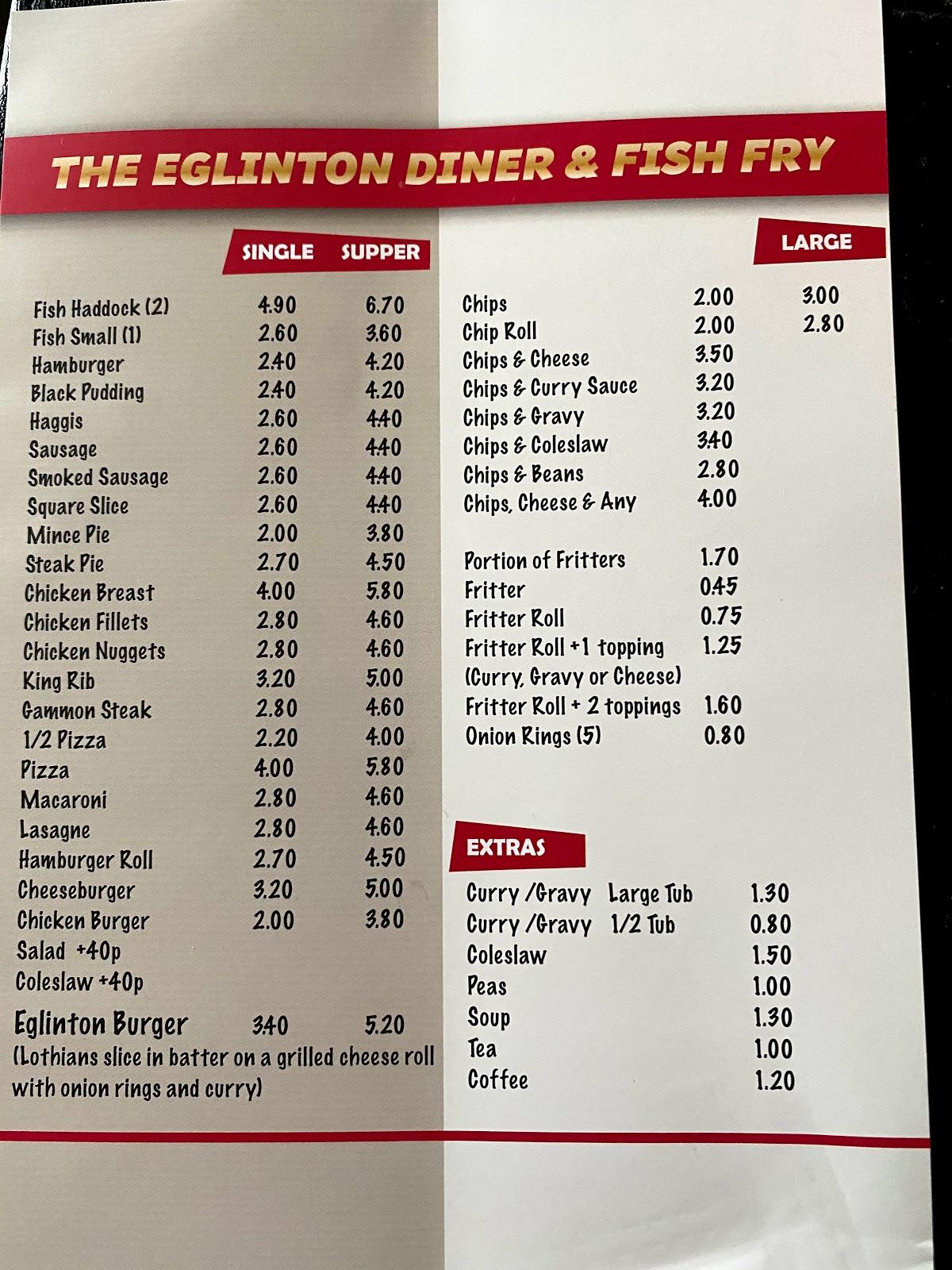 Menu at Eglinton Diner Fish Fry fast food, Saltcoats