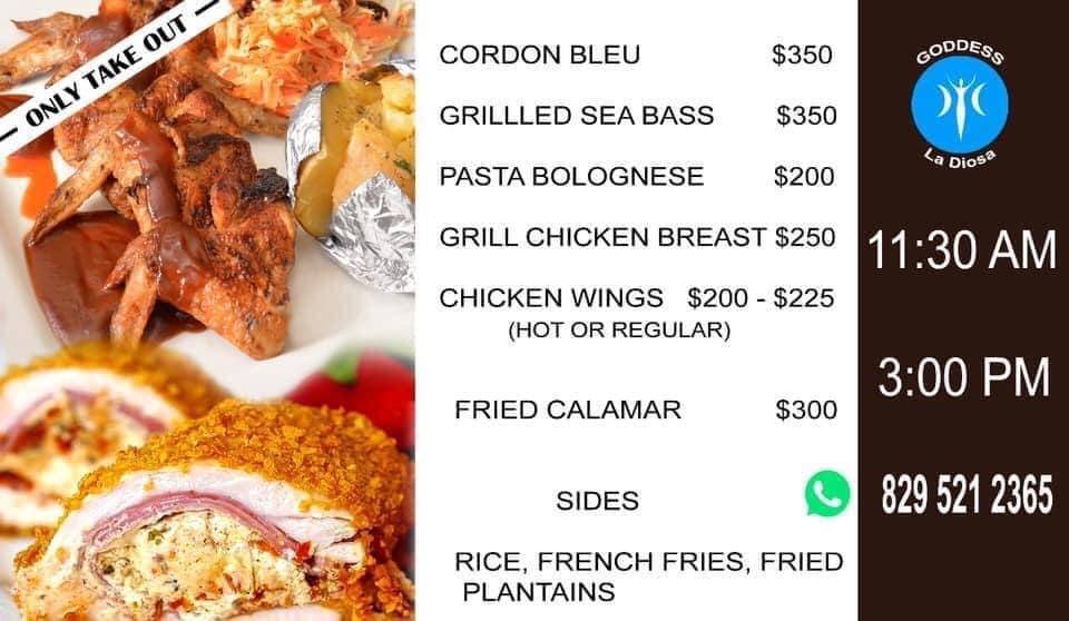Menu at Goddess Beach Club, Cabarete