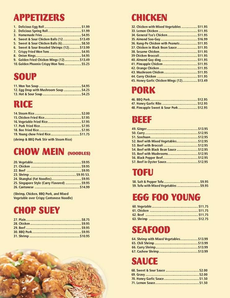 Menu at Golden Phoenix Buffet restaurant, St. John's