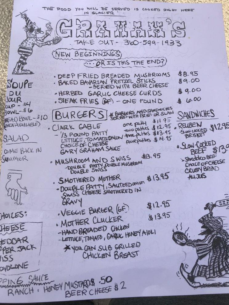 Menu at Graham's Restaurant, Glacier