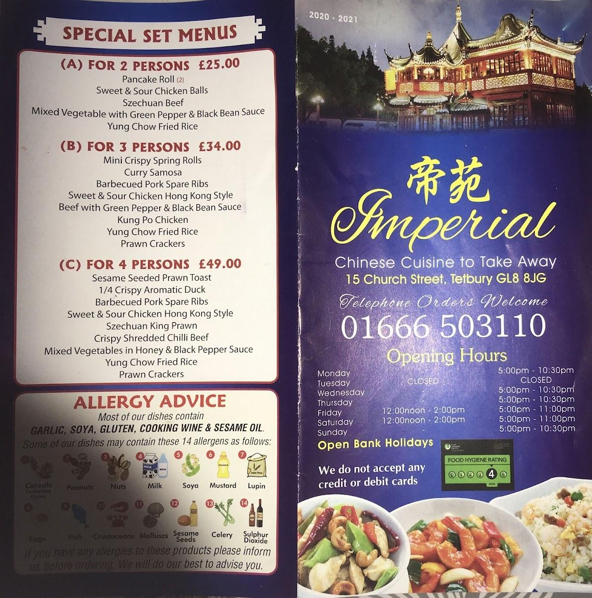 Menu at Imperial Chinese Cuisine fast food, Tetbury