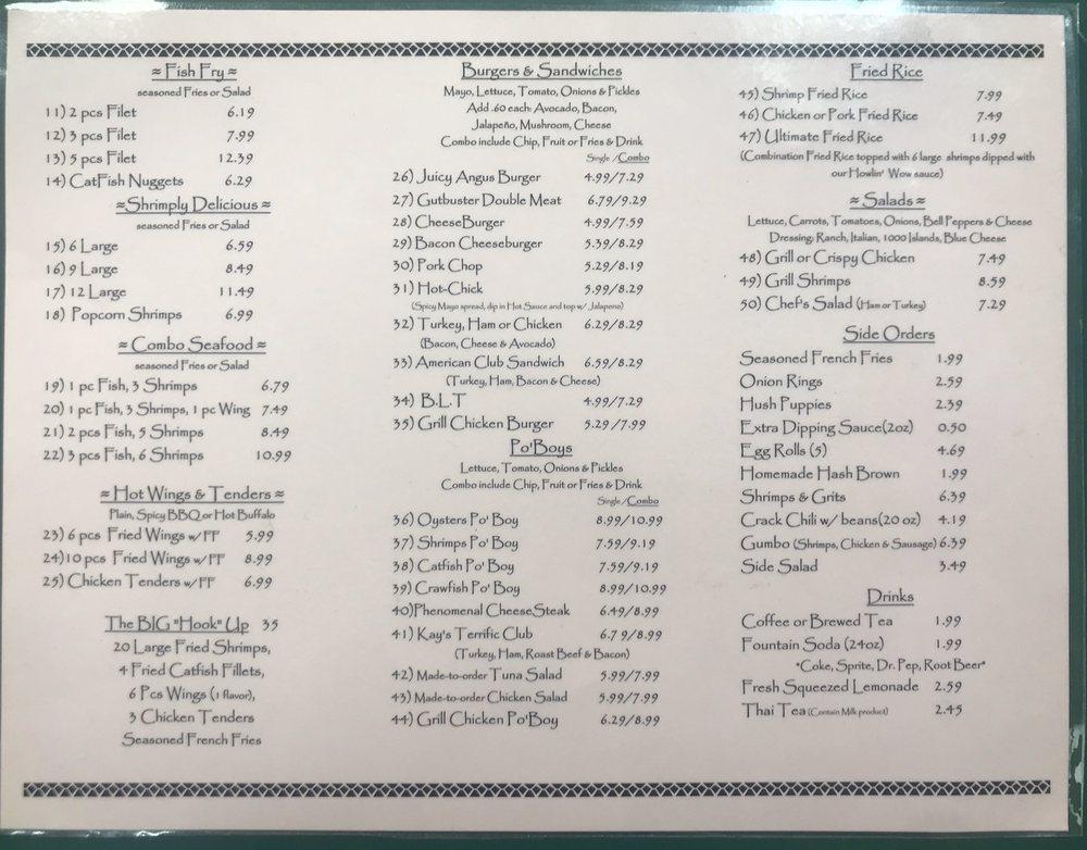 Menu at Kay’s Sandwiches & Burgers restaurant, Humble
