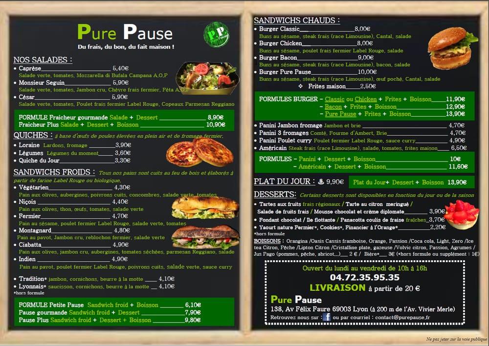 Menu at PURE PAUSE restaurant, Lyon