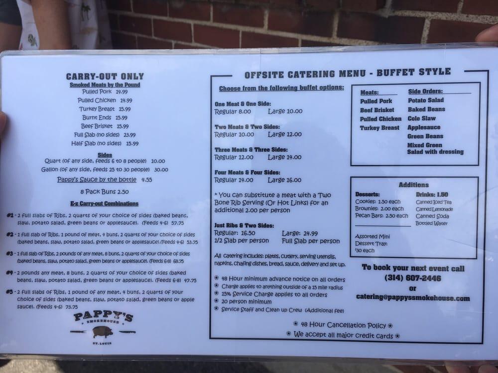 Menu at Pappy's Smokehouse BBQ, St. Louis