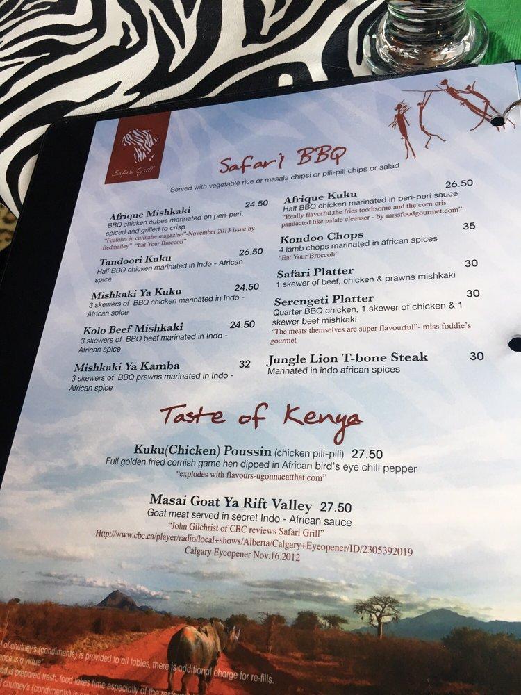 Menu at Safari Grill restaurant, Calgary