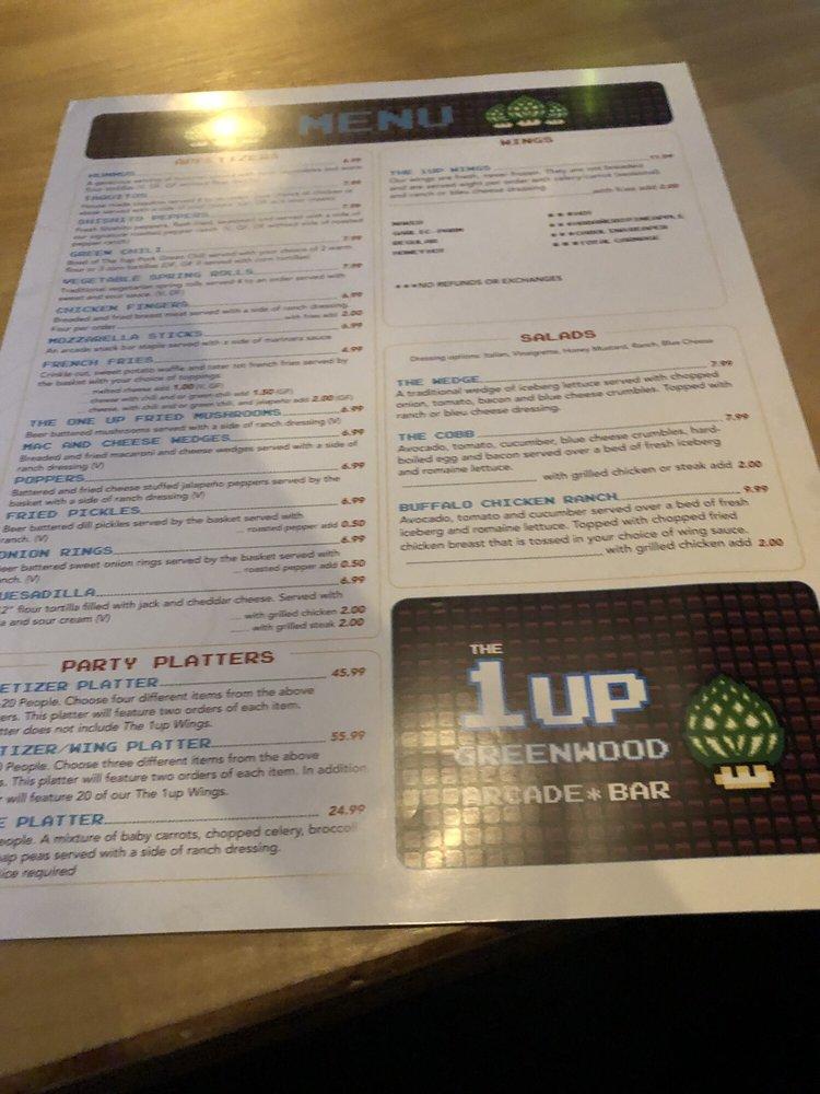 Menu at The 1up Arcade Bar - Greenwood Village, Greenwood Village, S ...