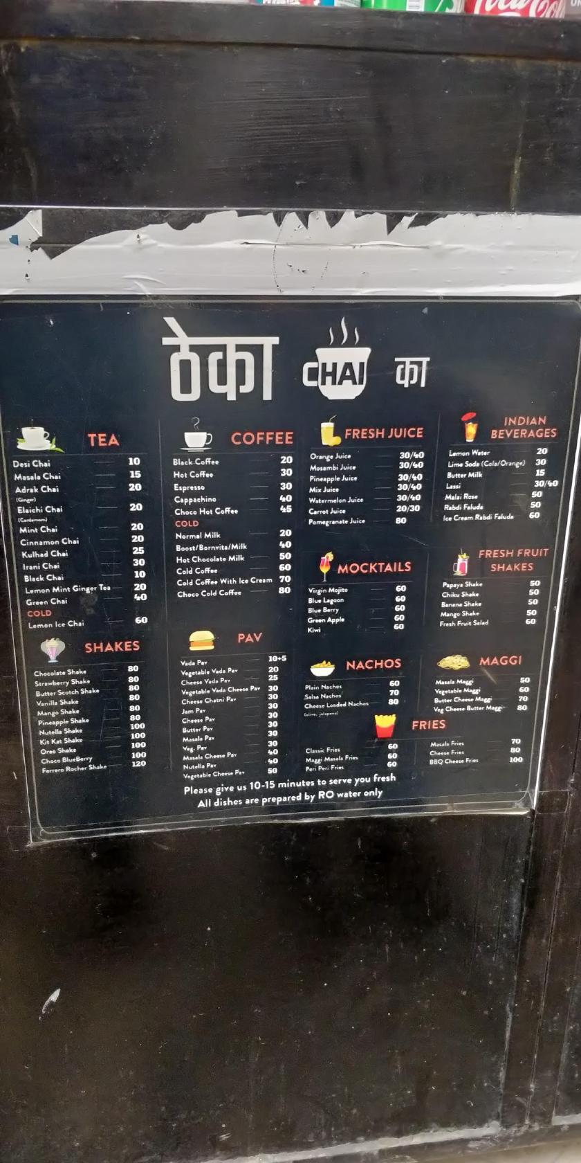 Menu at Theka chai ka, Udaipur, RJ SH 50