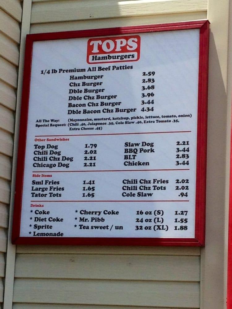 Menu at Tops Choice Hamburgers restaurant, Fort Walton Beach