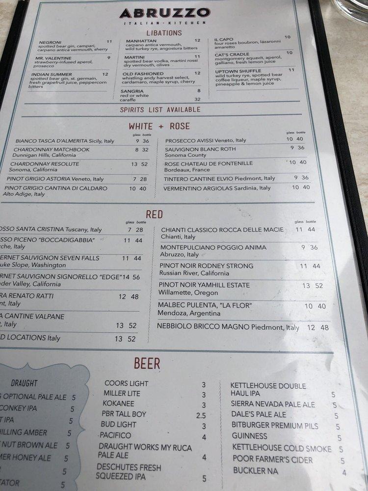 Menu at Abruzzo Italian Kitchen restaurant, Whitefish