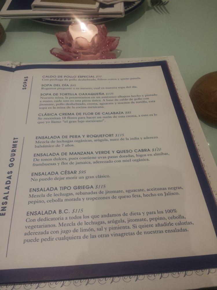 Menu at Azul restaurant, Mexico City, Av Nuevo León 68