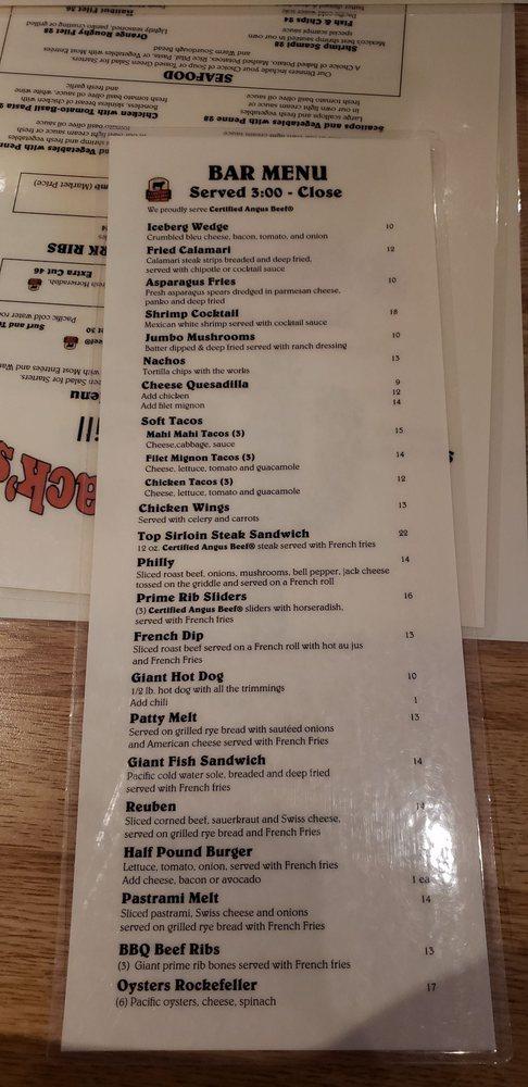 Menu at Cactus Jack's Bar & Grill, Palm Desert