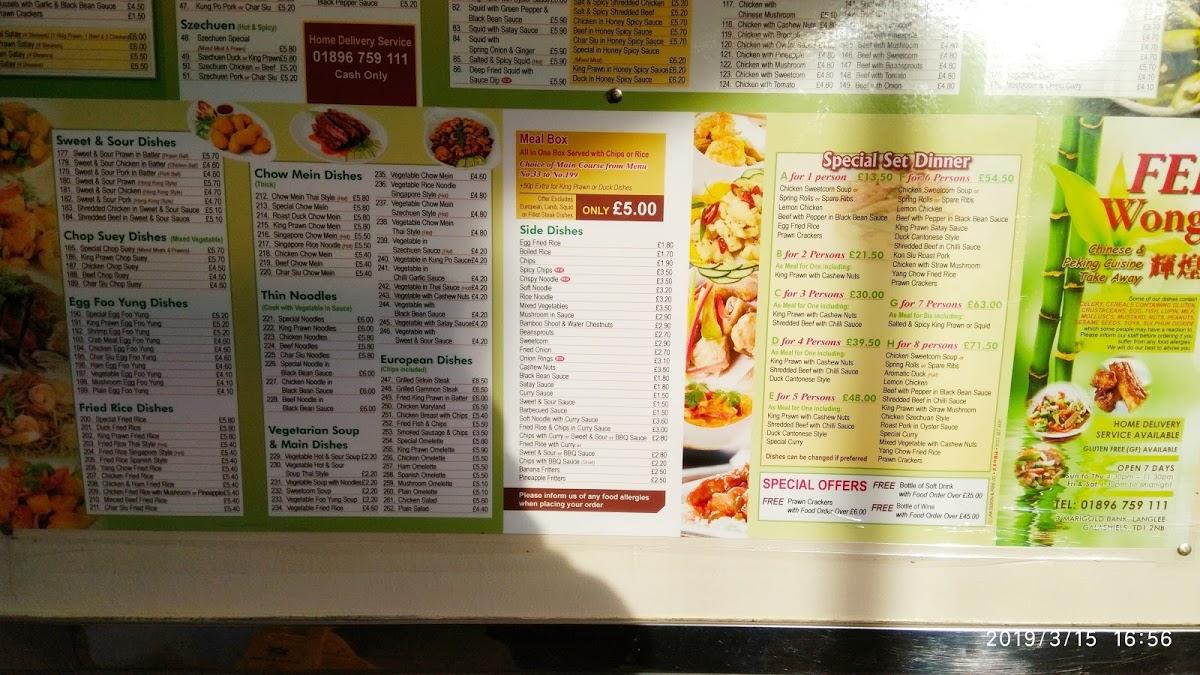 Menu at Fei Wong galashiels fast food, Galashiels