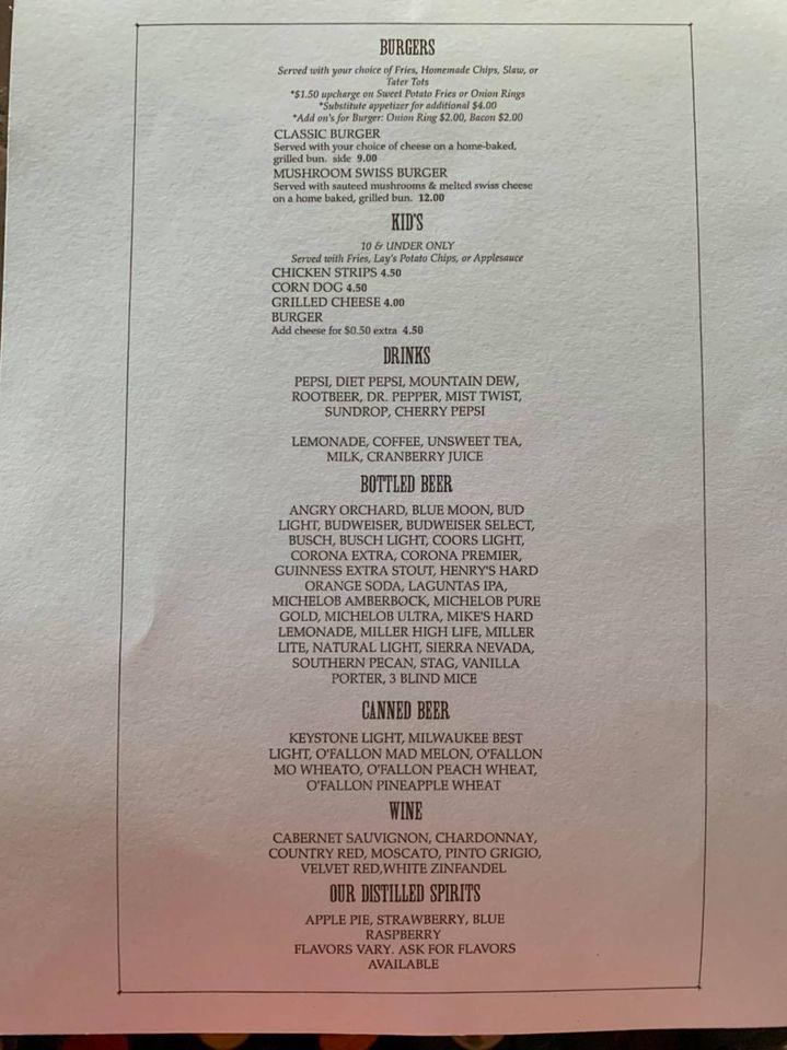 Menu at Krooked Moon Distillery pub & bar, Owensville