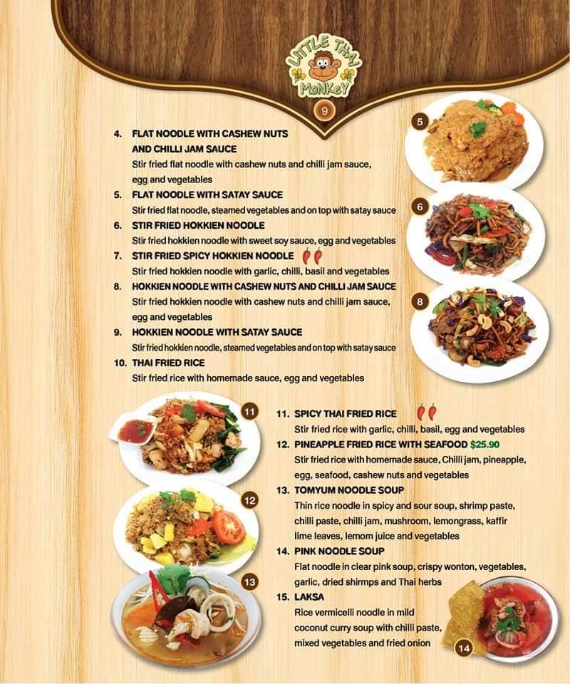 Menu at Little Thai Monkey restaurant, Wangi Wangi, 1/226 Watkins Rd