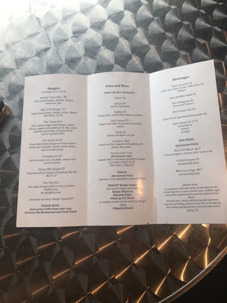 Menu at Mix'D Up Burgers restaurant, Atlanta, 313 Boulevard SE