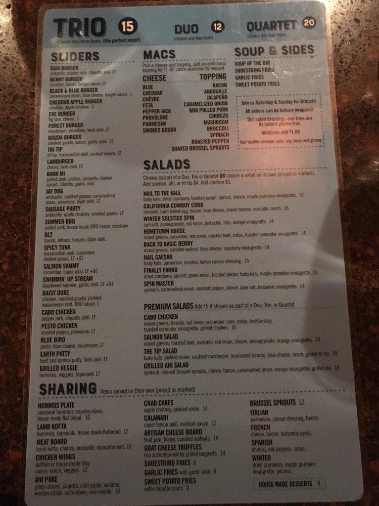 Menu at TASTE! craft eatery restaurant, San Luis Obispo