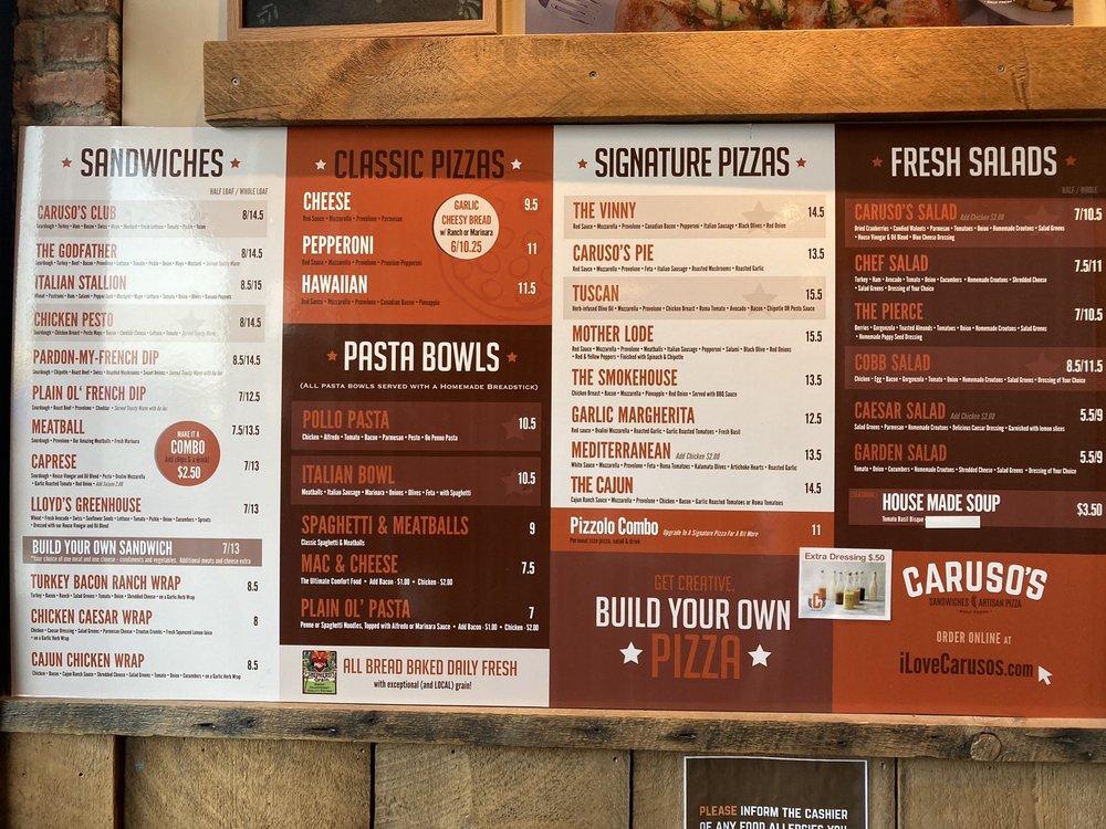Menu at Caruso's Sandwiches and Artisan Pizza pizzeria, Spokane, N ...