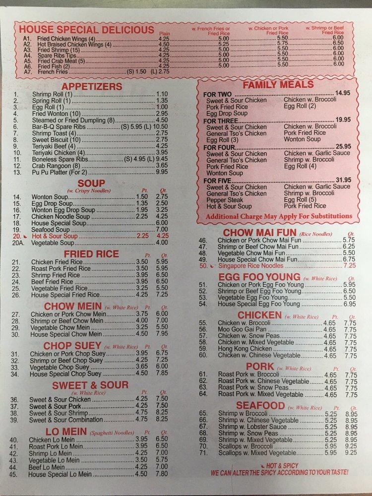 Menu at Chef King II restaurant, Semmes