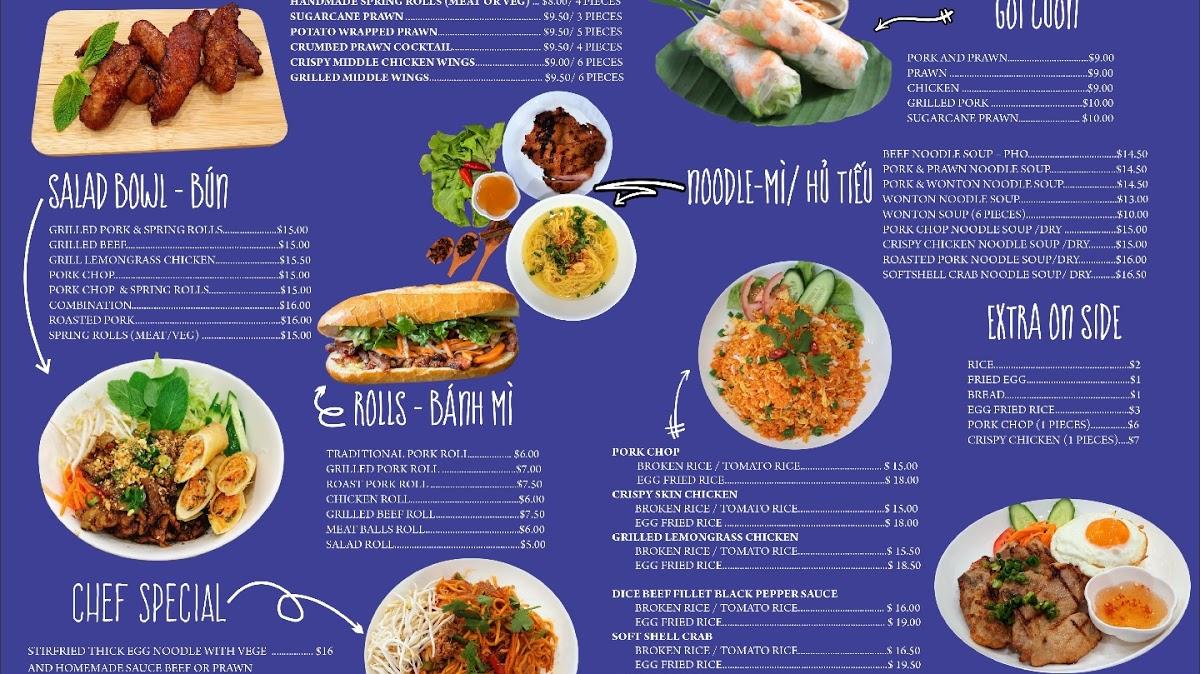 Menu at HAO MY VI Vietnamese Restaurant, Mount Druitt