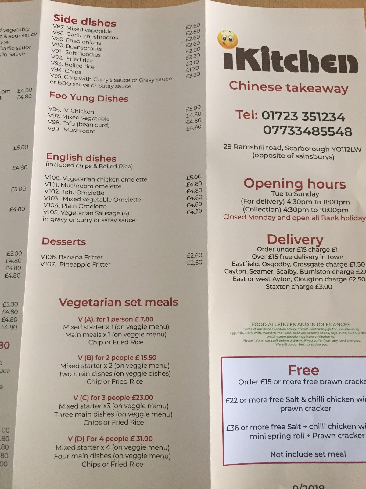 Menu at Ikitchen Chinese restaurant, Scarborough