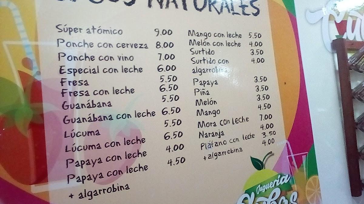 Carta del restaurante Jugueria Cubas, Tumbes