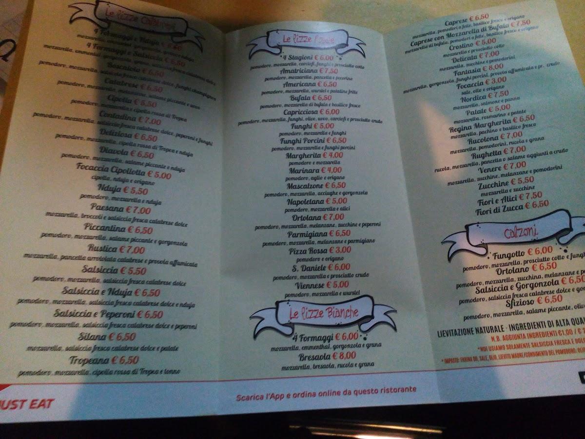 Menu au La Calabrisella restaurant, Rome, Via Cassia