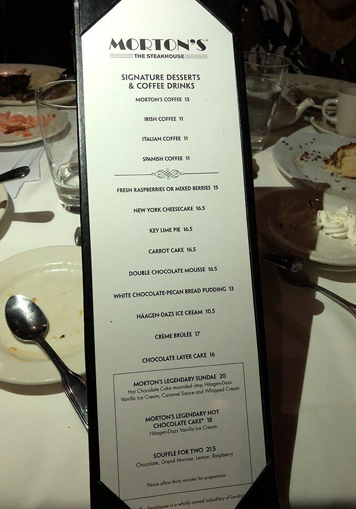Menu at Morton's The Steakhouse, Honolulu