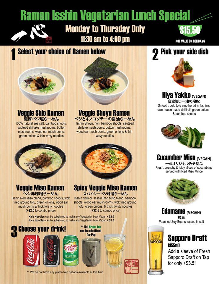 Menu at Ramen Isshin restaurant, Toronto, 421 College St