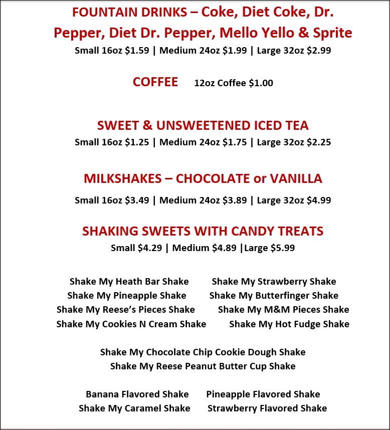 Menu at Shake My Burgers, LLC restaurant, Cave City