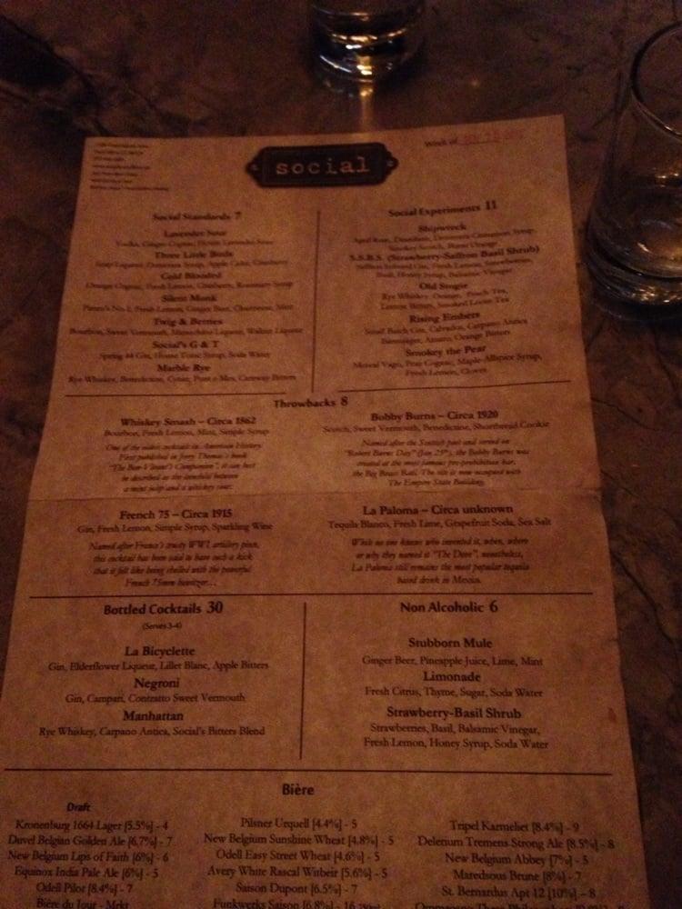 Menu at Social pub & bar, Fort Collins
