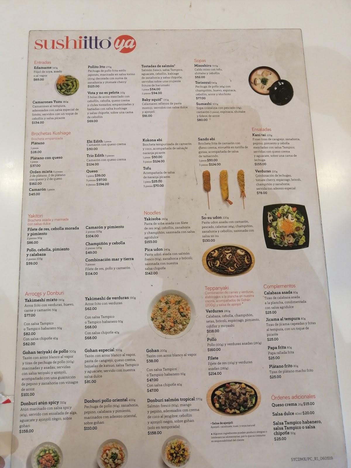 Carta del restaurante Sushi Itto, Ciudad del México, Av Fortuna 334